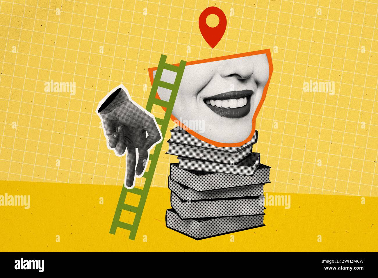 Collage picture of business person climbing ladder achieving successful ...