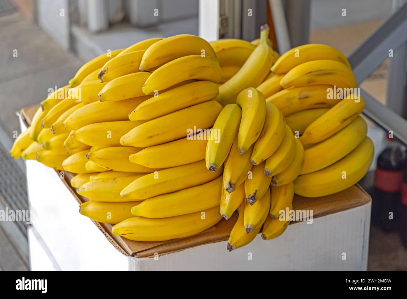 Big Bunch of Fresh Yellow Bananas Fruits at Box Stock Photo - Alamy