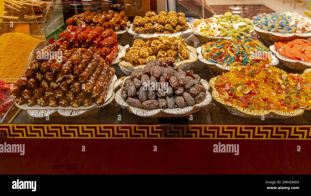 Large Dates Palm Fruits Nuts Sweets at Trays Stock Photo - Alamy