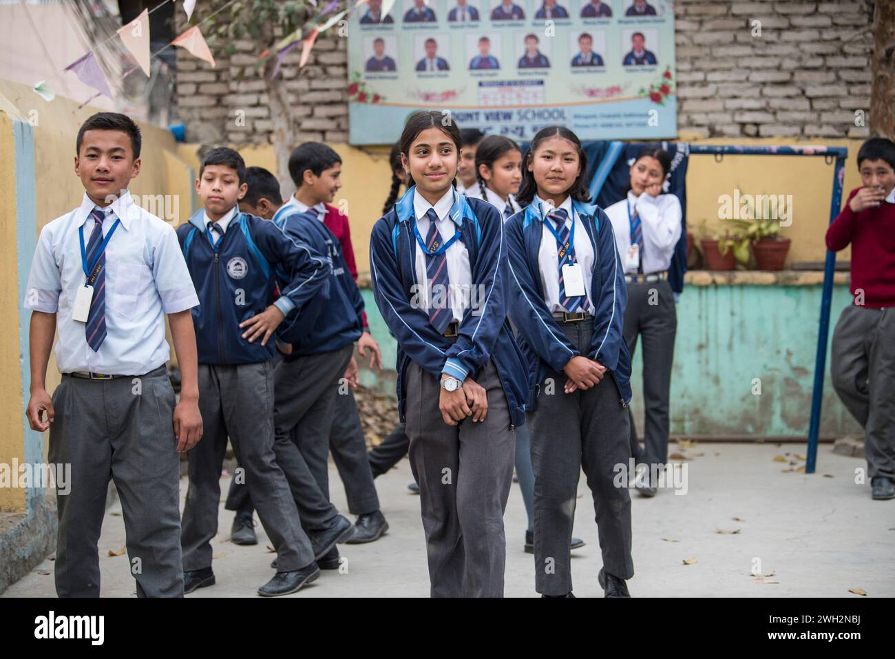 Kathmandu, Nepal- April 20,2023 : High school students dressed in ...