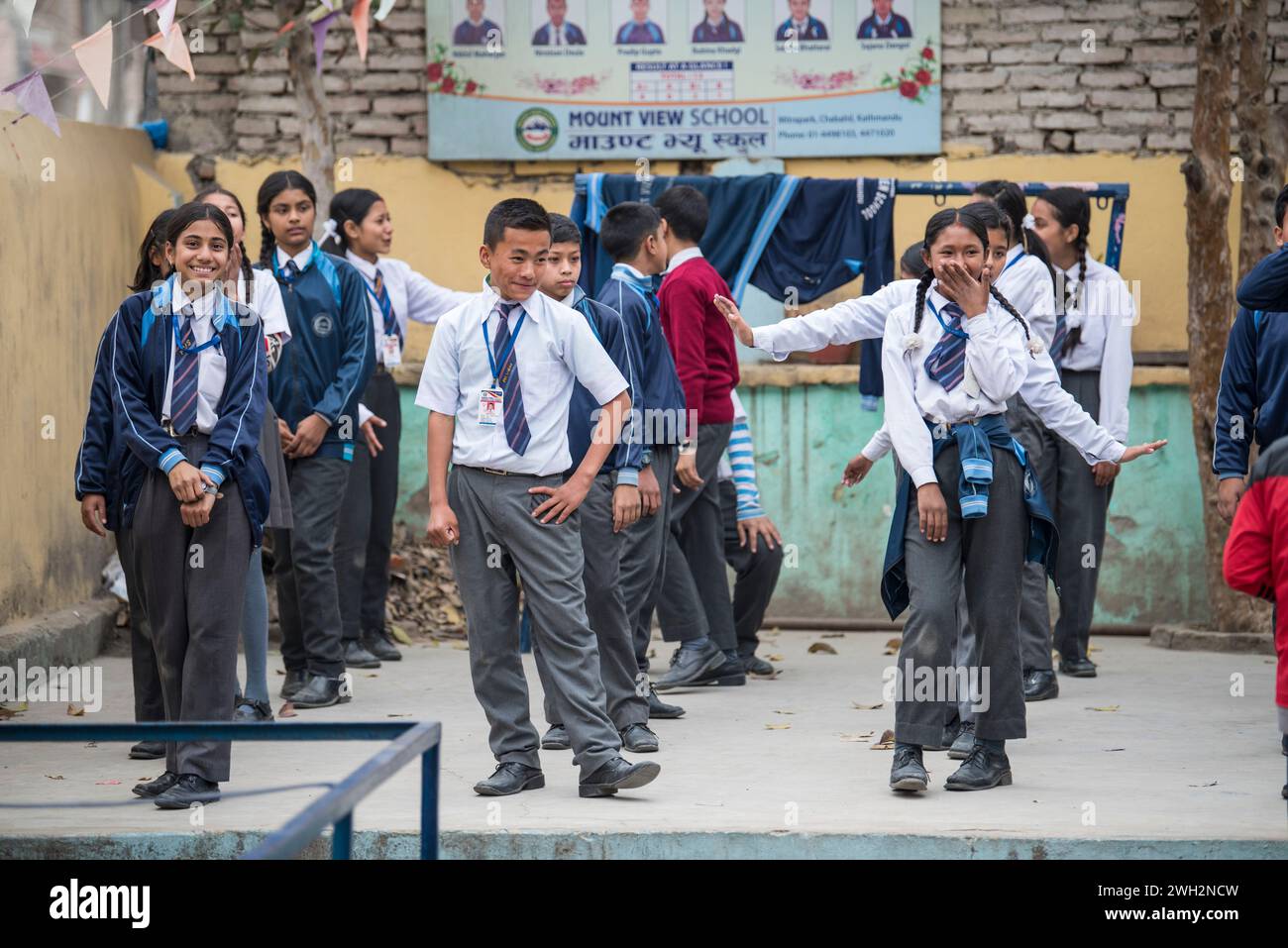 Kathmandu, Nepal- April 20,2023 : High school students dressed in ...