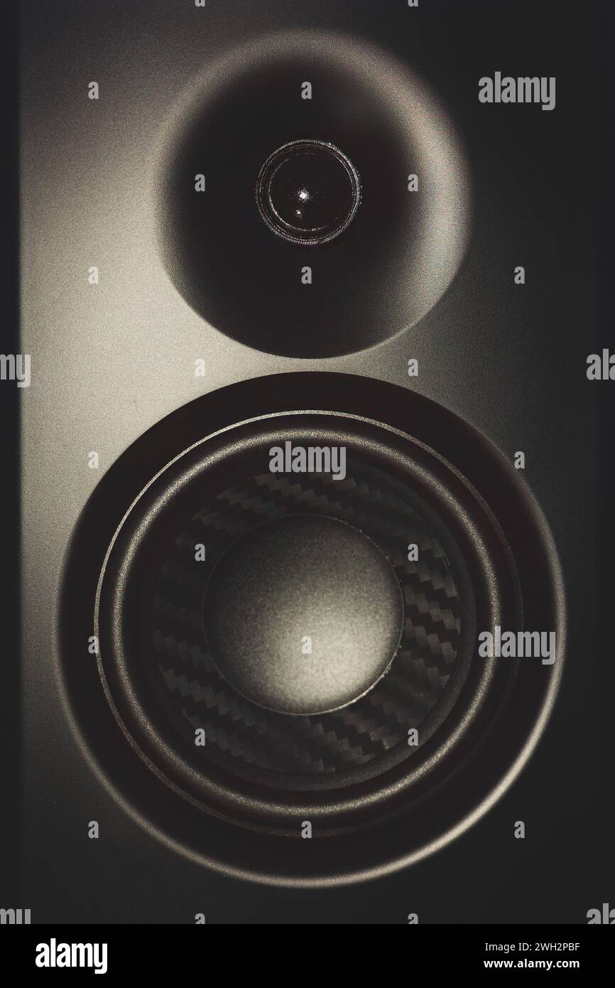 Front photo of black desktop speaker Stock Photo - Alamy