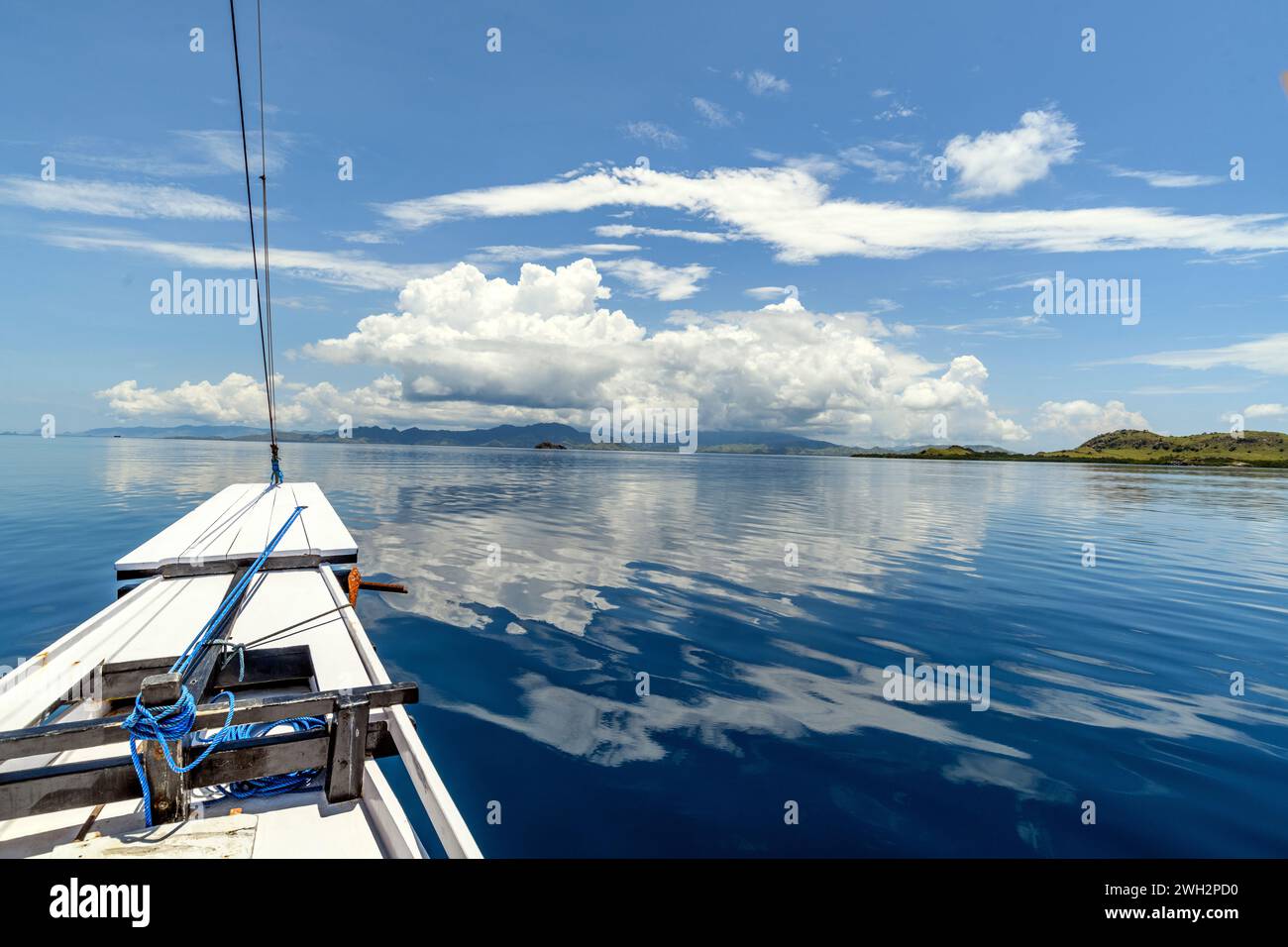Sailing the Flores Sea from Labuan Bajo towards Komodo Island Stock ...