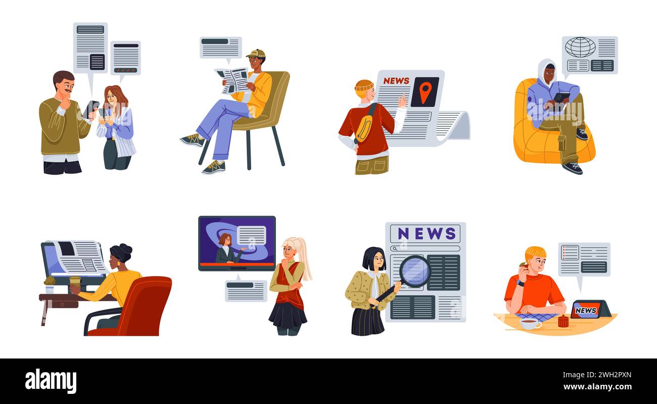 Vector Set of people reading news Stock Vector Image & Art - Alamy
