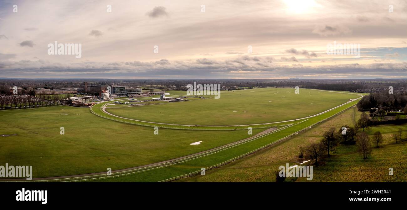 Aerial panorama landscape directly above York Racecourse showing the ...