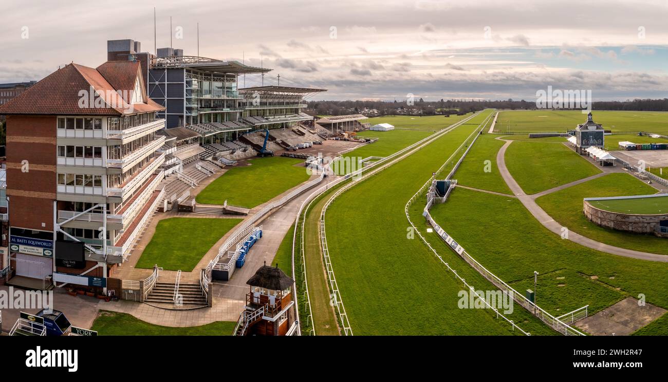 YORK RACECOURSE, YORK, UK - FEBRUARY 5, 2024. Aerial panorama landscape ...