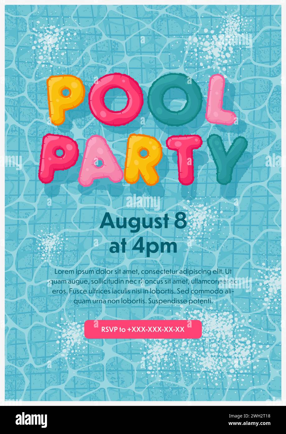 Summer pool party poster design. Vector illustration in cartoon style ...