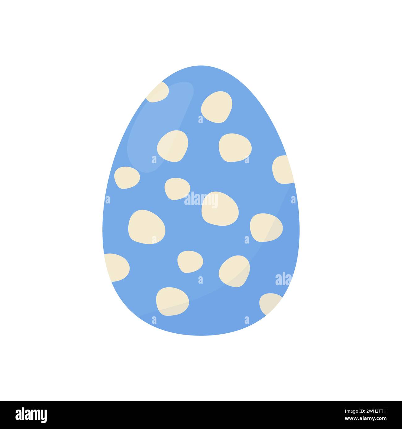 cute easter egg, blue with white dots, spots. On a white isolated ...