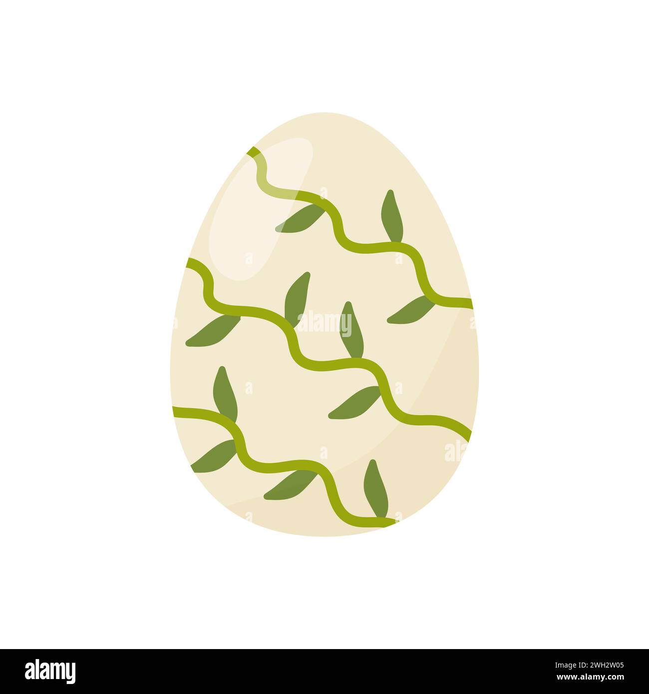 A cute easter egg, with vines twigs and leaves. On a white isolated ...