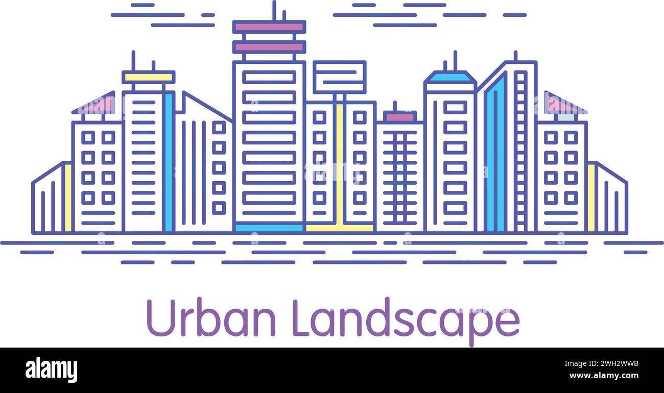 City landscape .Downtown landscape with high skyscrapers.Line building , Vector Illustration ...