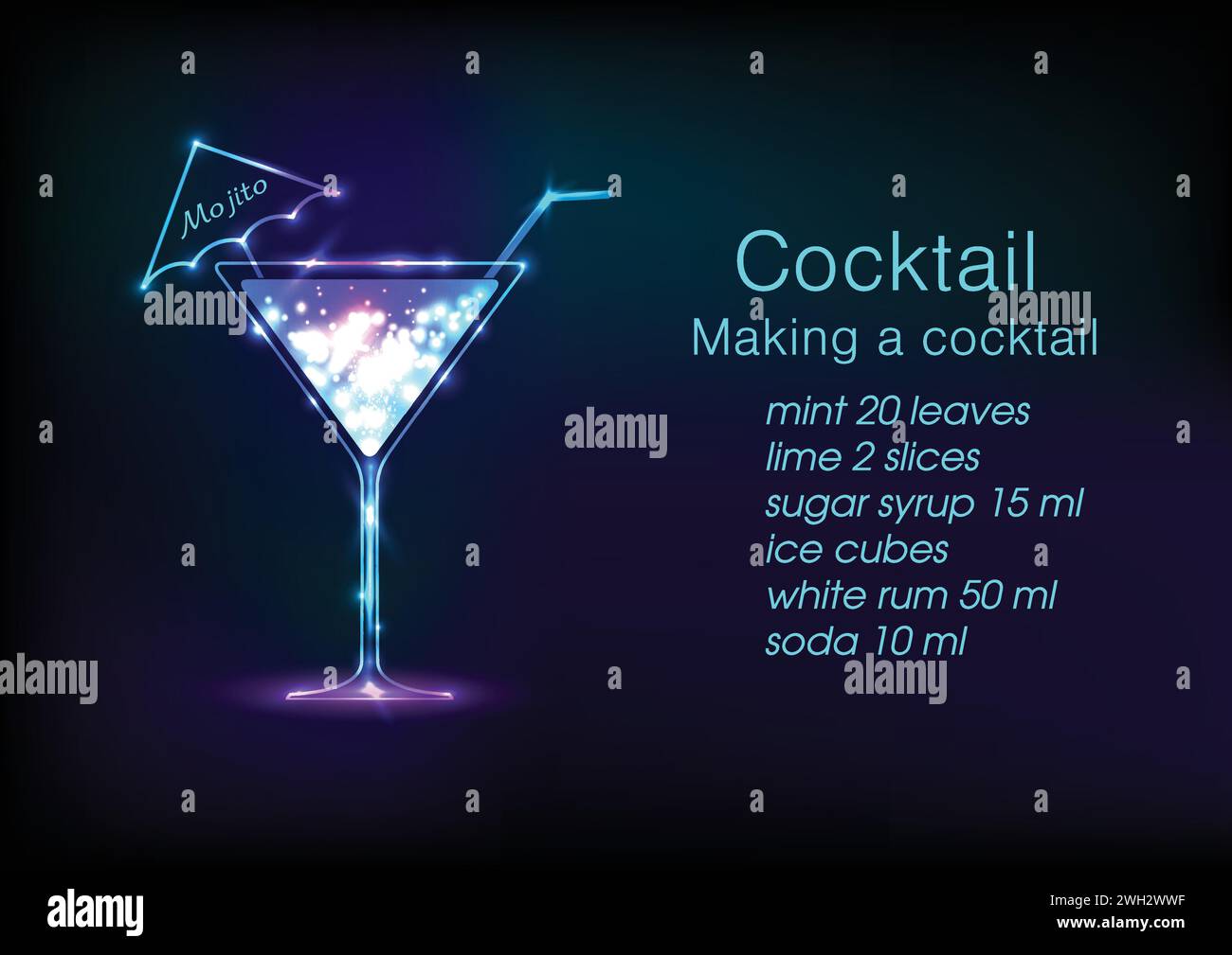 Neon Cocktail .Alcoholic beverage menu Stock Vector Image & Art - Alamy