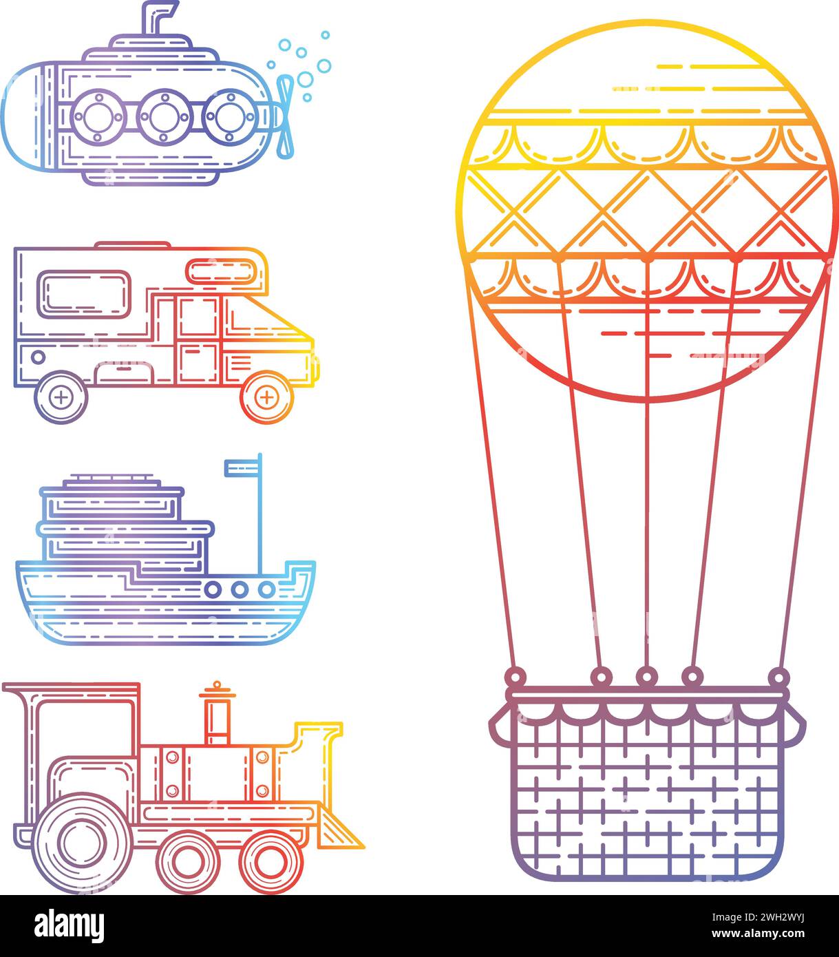 Transport for Travel .Icon - balloon, train, ship Stock Vector Image ...