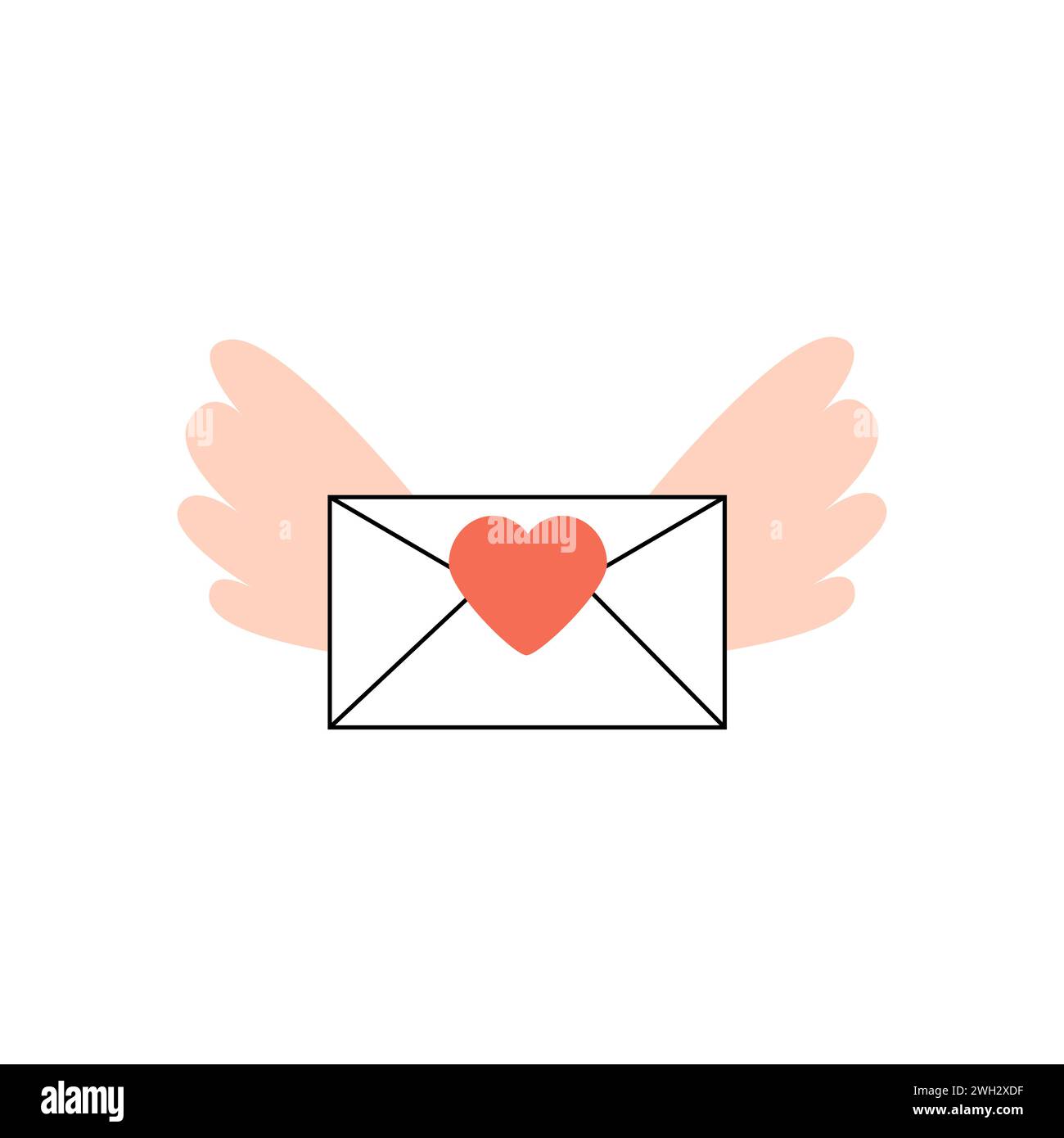 Flying love letter with wings and red heart for stamp. Valentines day ...