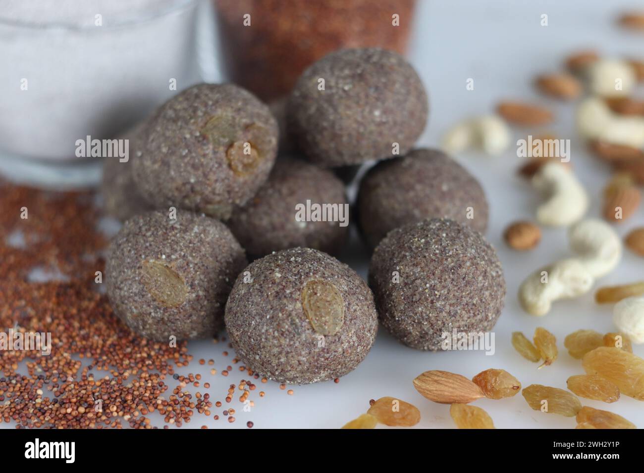 Finger millet ladus. Delicious and nutritious ragi flour ladoos adorned ...