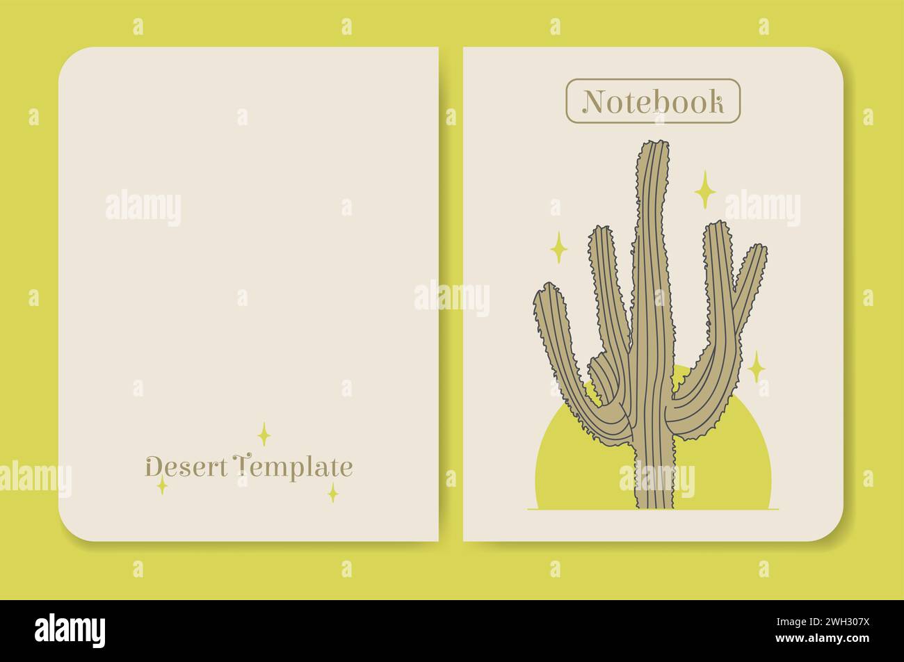Cover page design for notebook in minimalist style. Cactus wild west ...
