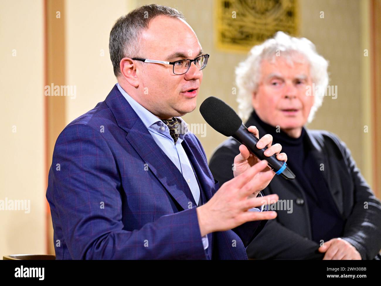 Prague, Czech Republic. 07th Feb, 2024. Czech Philharmonic General Director David Marecek, left ...