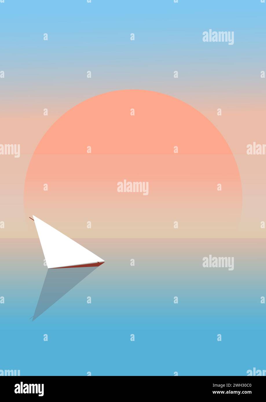 Morning landscape with sea and vessel vector illustration. Norwegian ...