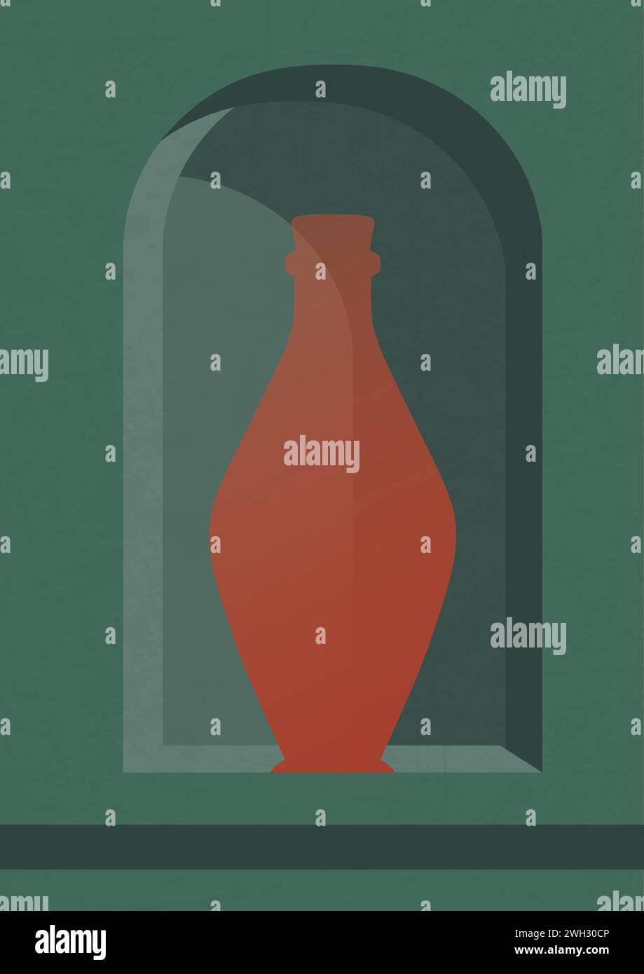 Minimalist aesthetic illustration with red ceramic vase. Textured art ...