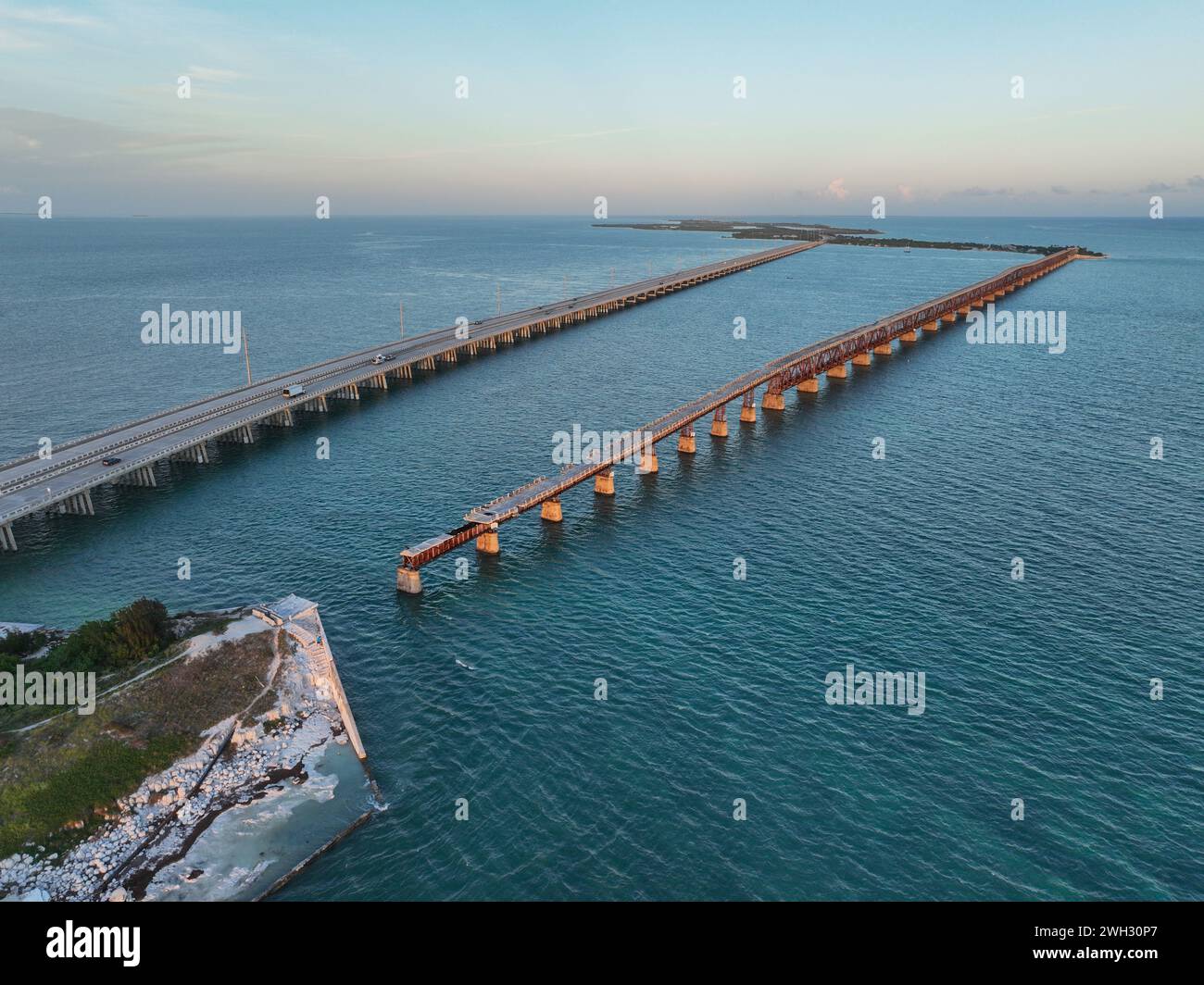 The old Bahia Honda Railroad Bridge with the new Bahia Honda Bridge on ...