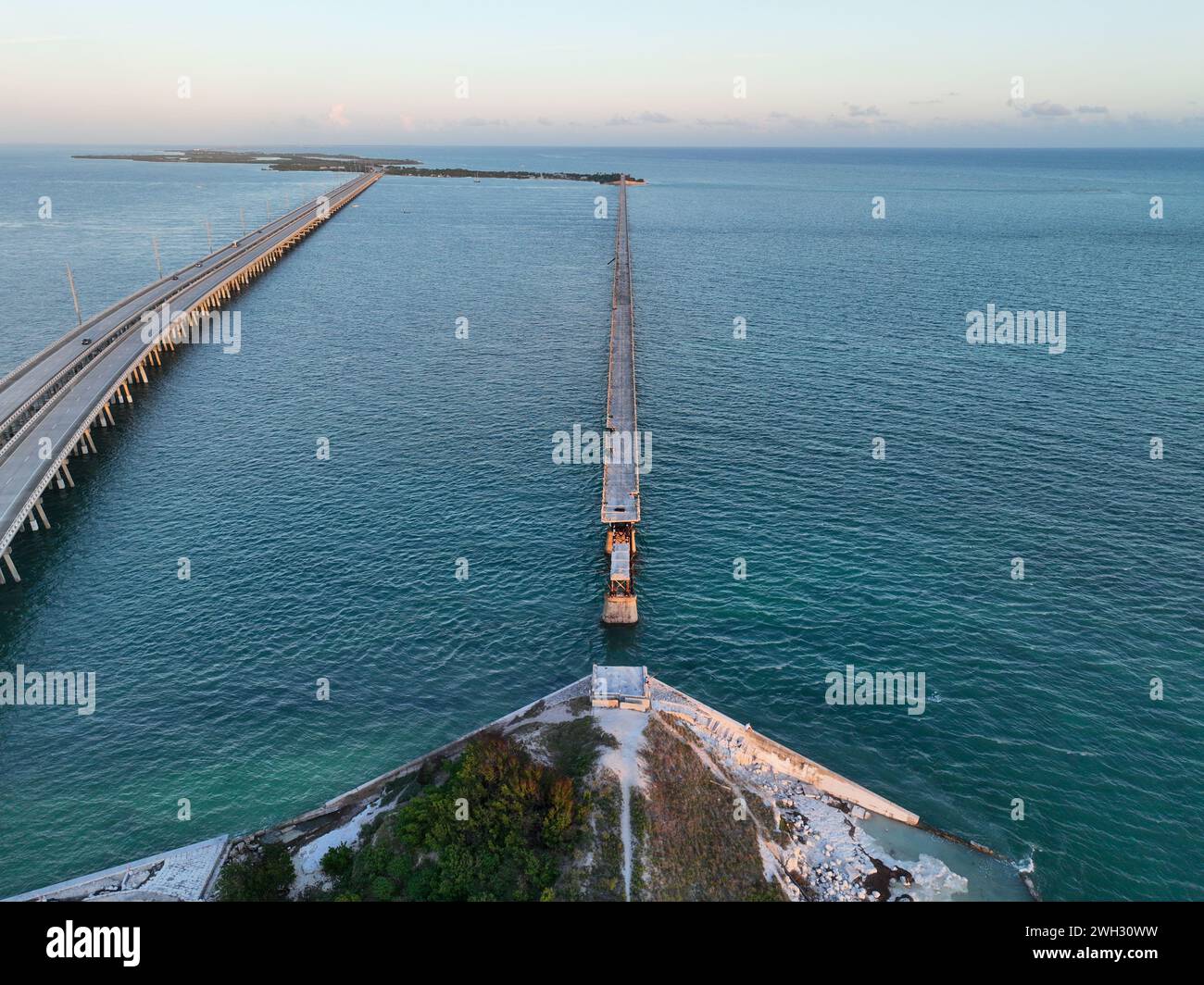 The old Bahia Honda Railroad Bridge with the new Bahia Honda Bridge on ...