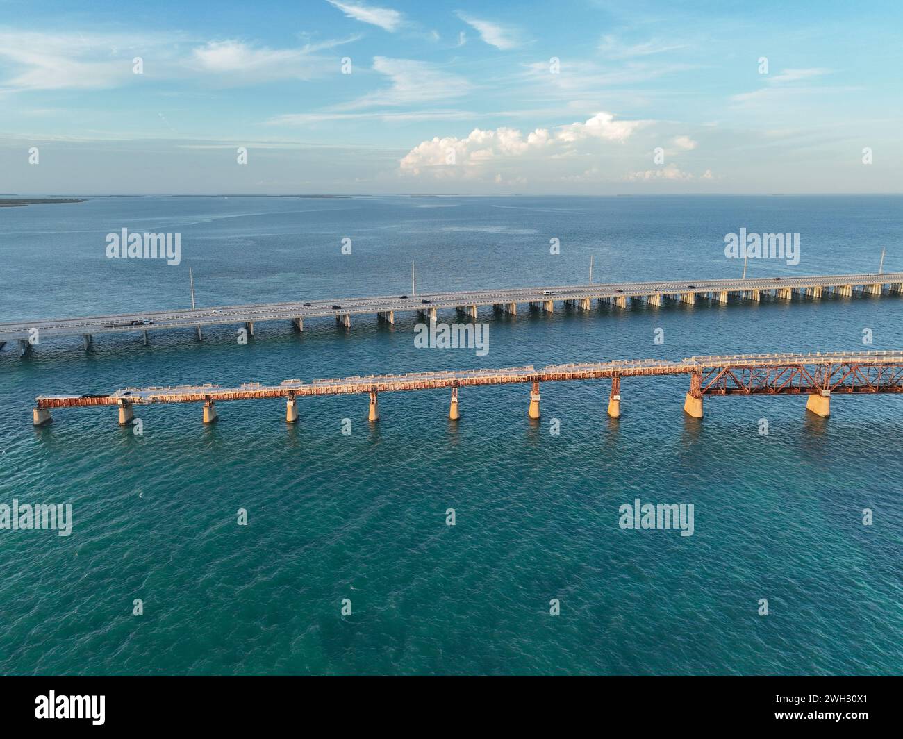 The old Bahia Honda Railroad Bridge with the new Bahia Honda Bridge on ...