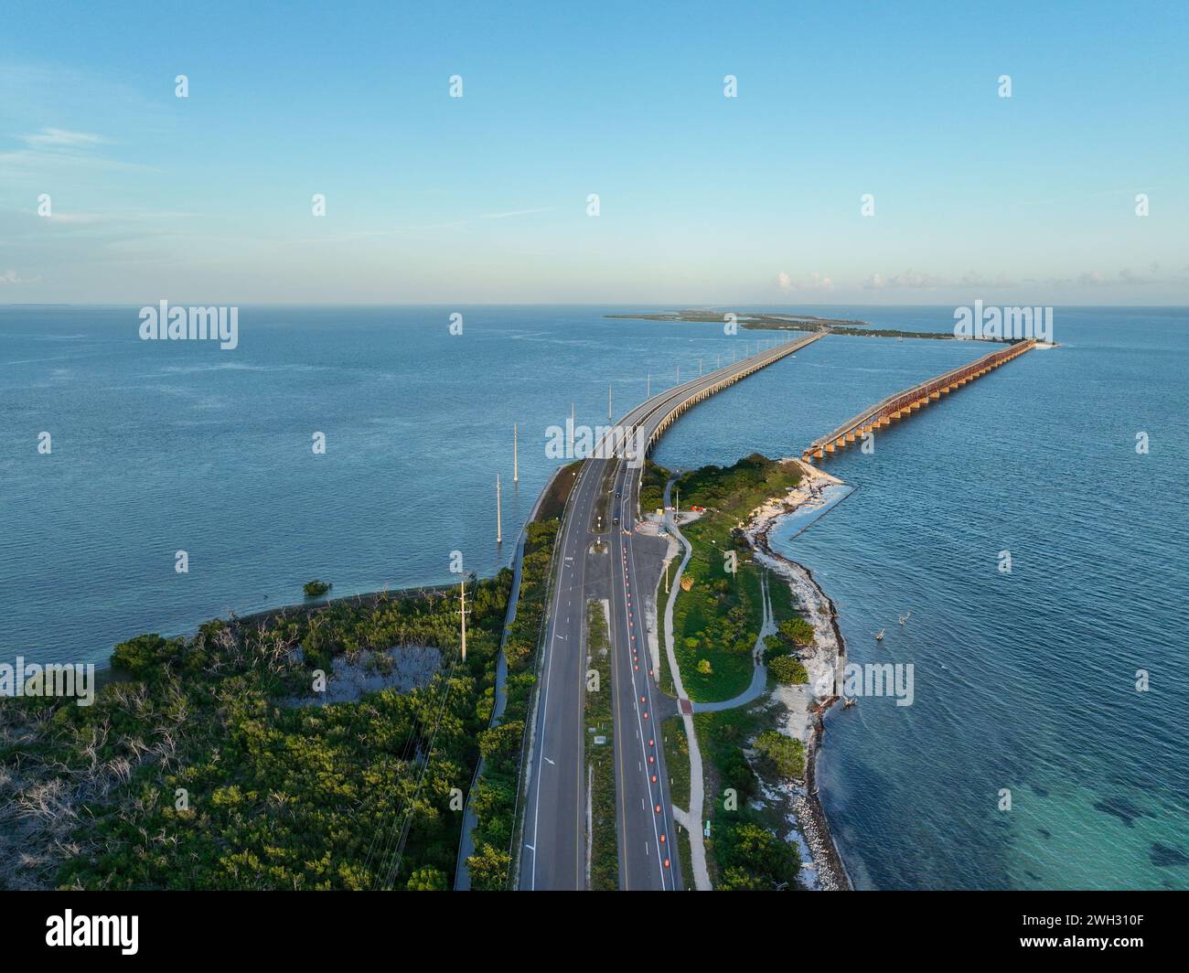 The old Bahia Honda Railroad Bridge with the new Bahia Honda Bridge on ...