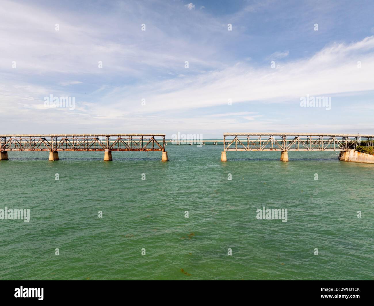 Aerial view of Bahia Honda Rail Bridge on a sunny day. The Bahia Honda ...