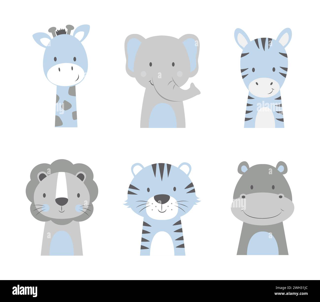 Set with safari animals giraffe elephant tiger lion zebra hippo nursery ...