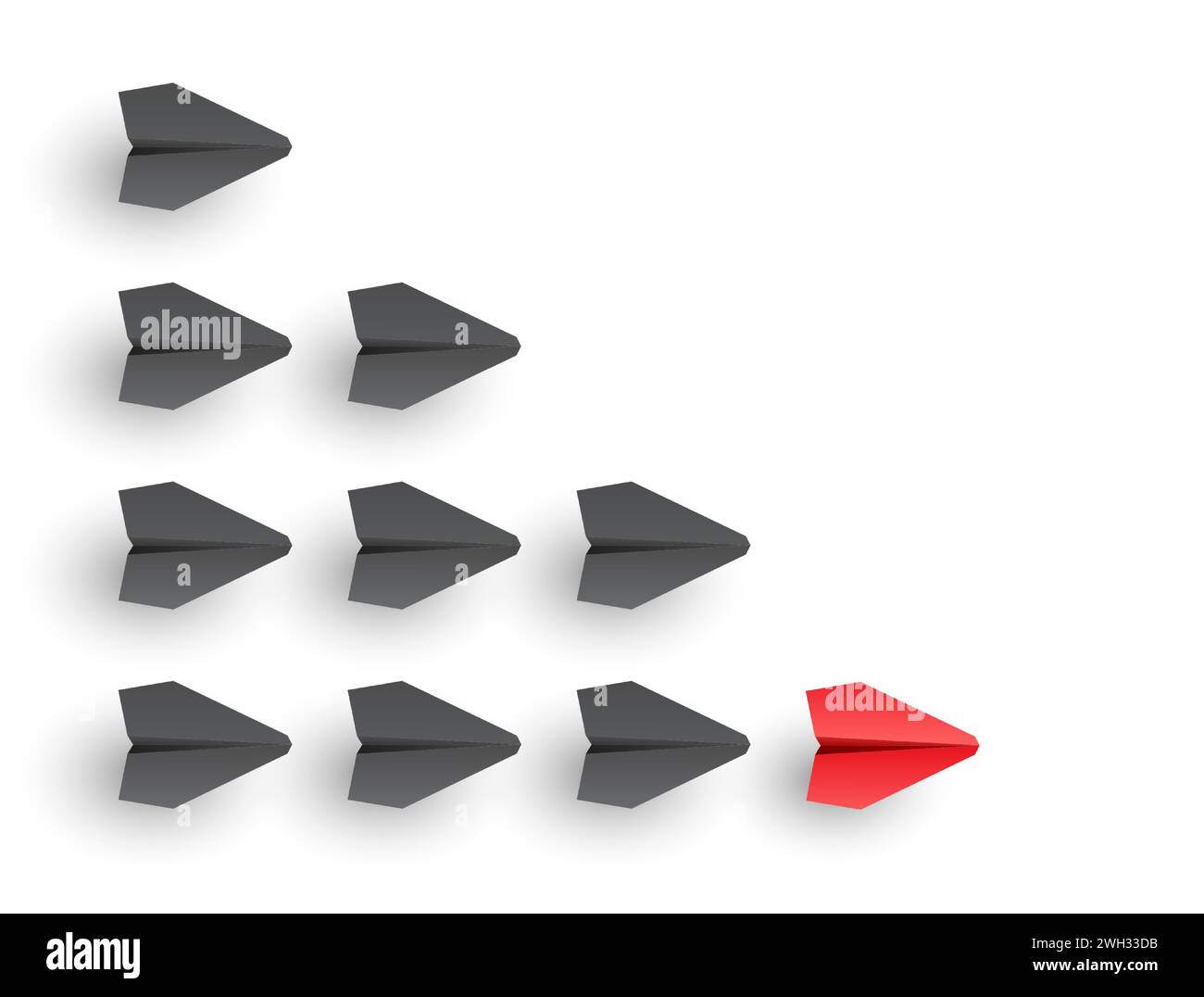 Vector illustration of paper planes following a leader, symbolizing ...