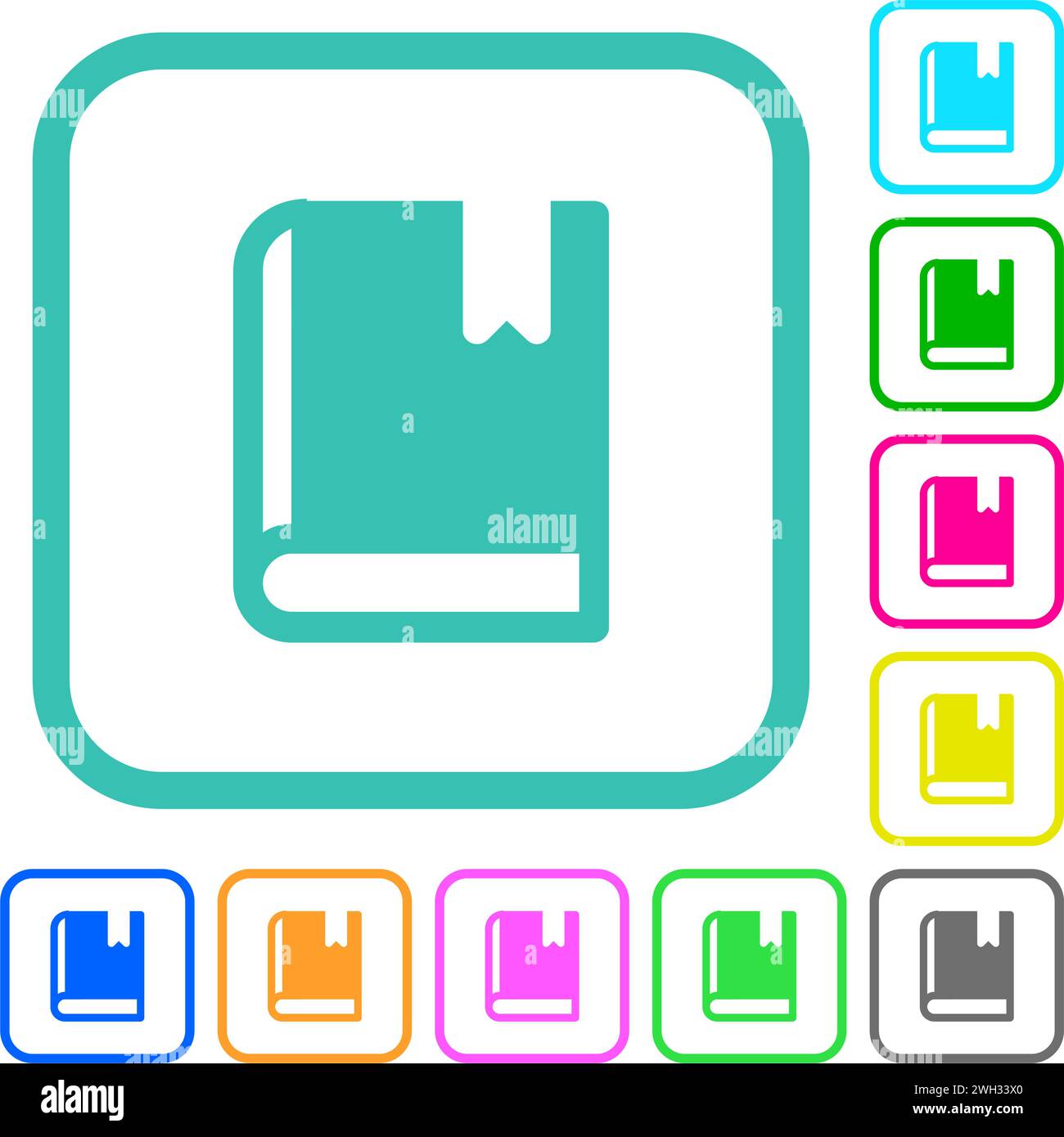 Book with bookmark solid vivid colored flat icons in curved borders on ...