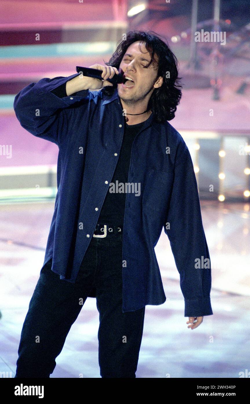 Sanremo Italy 1996-02-22 : Massimo Di Cataldo, Italian singer,during ...