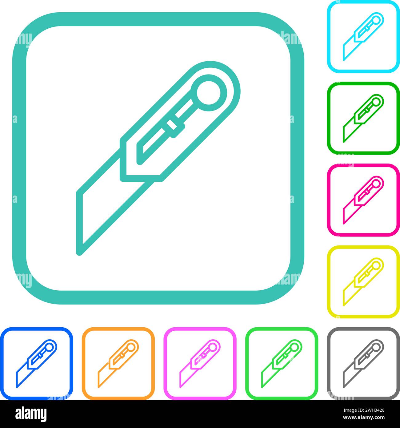 Cutter vivid colored flat icons in curved borders on white background ...