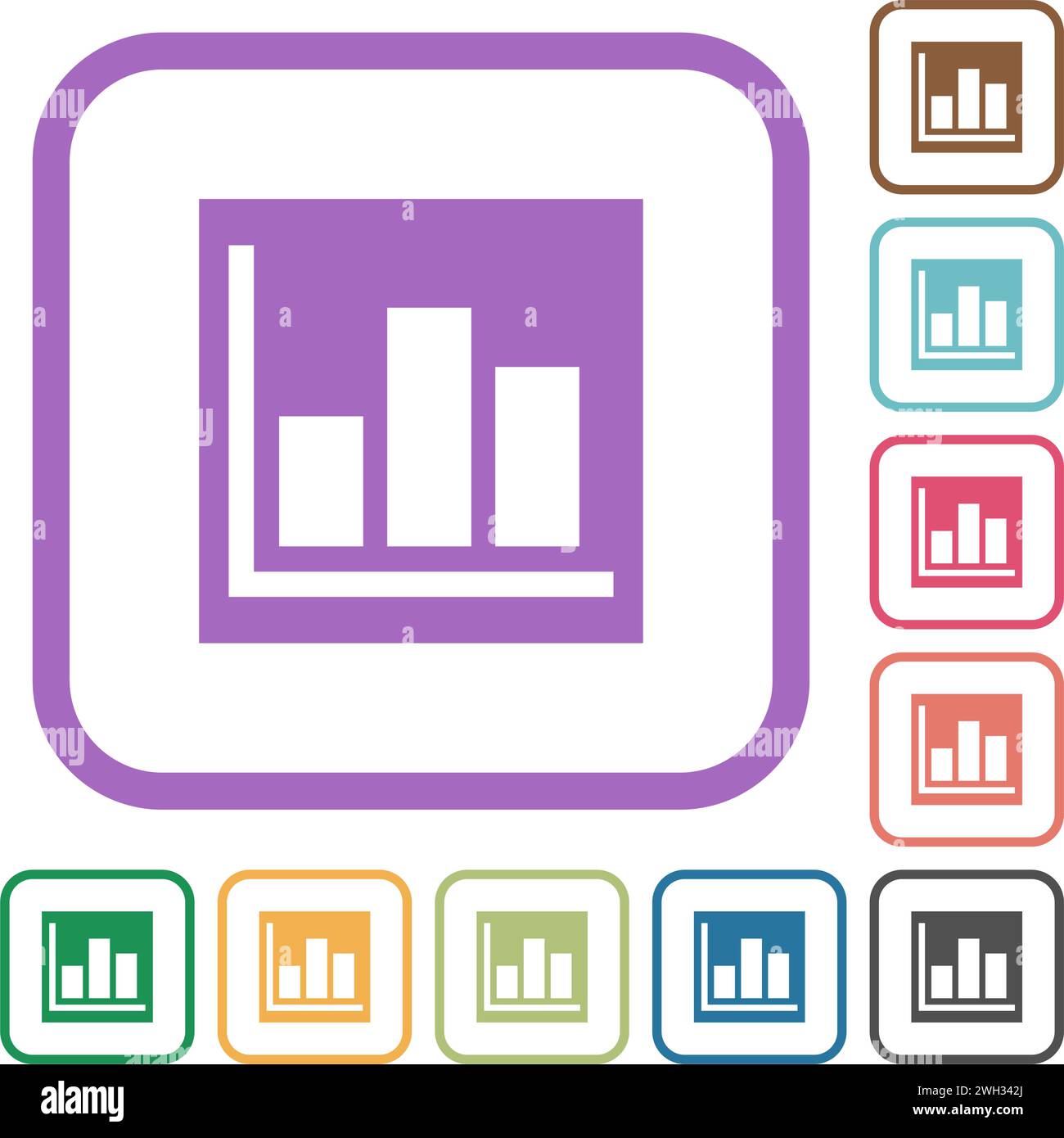 Bar Graph Statistics Solid Simple Icons In Color Rounded Square Frames On White Background Stock