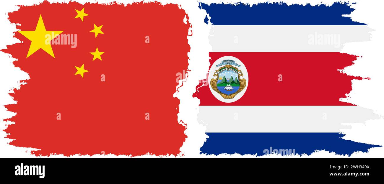 Costa Rica and China grunge flags connection, vector Stock Vector Image ...