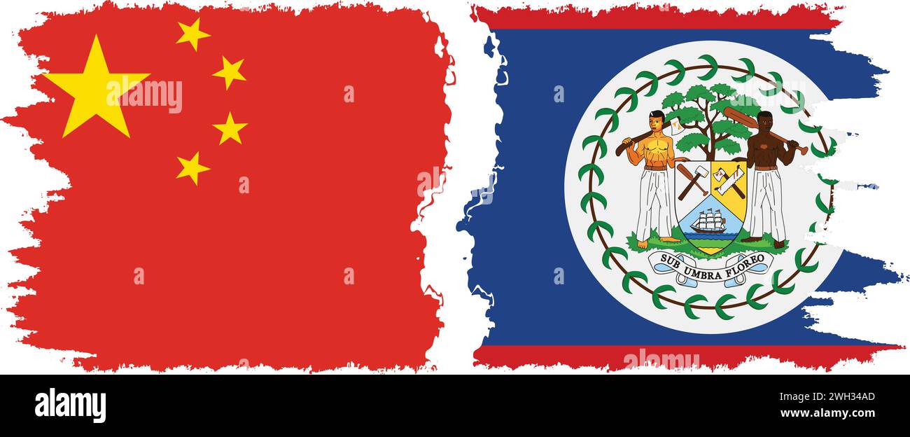 Belize and China grunge flags connection, vector Stock Vector Image ...