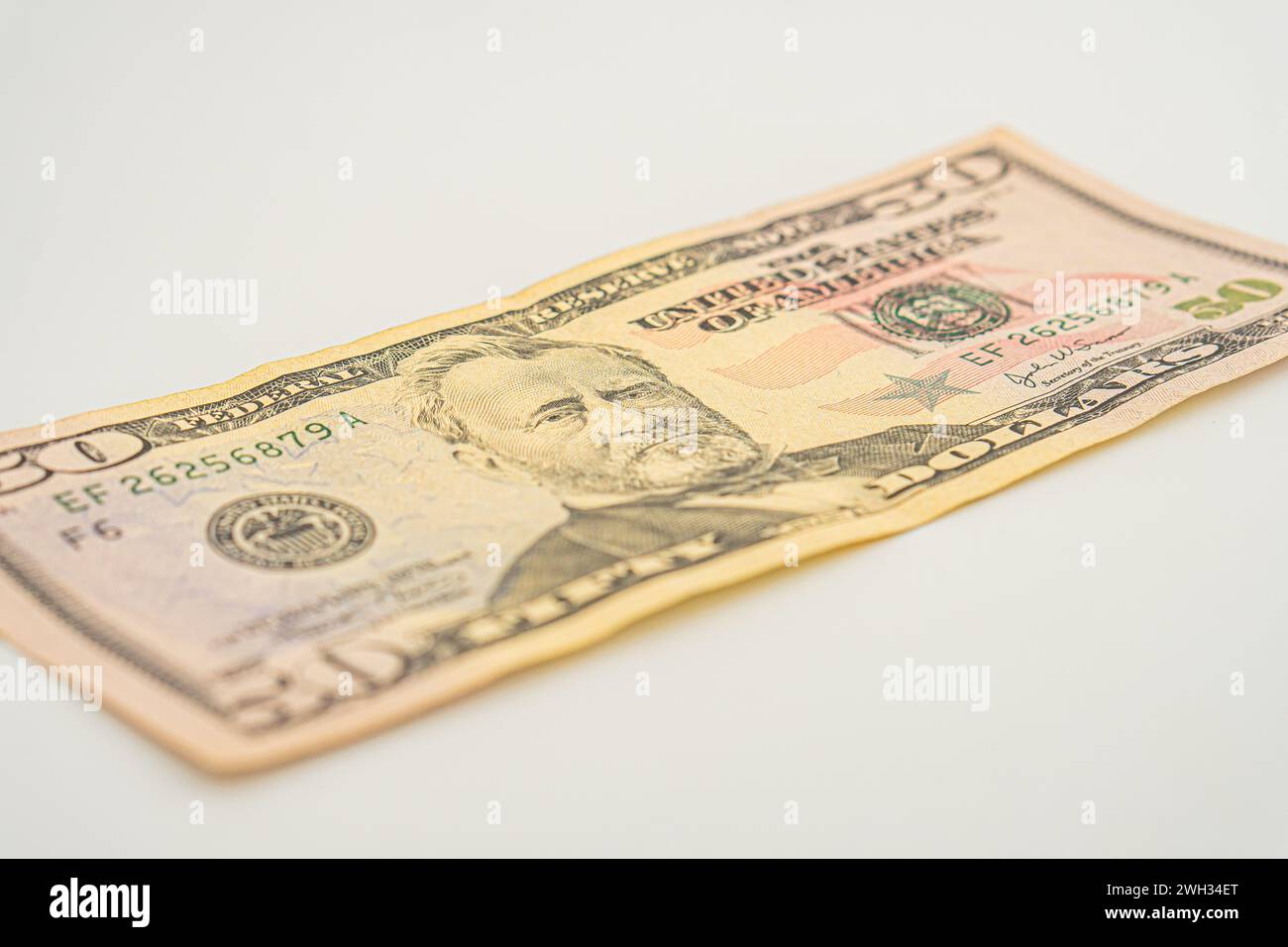 Portrait of US president Ulysses Simpson Grant on 50 dollars banknote ...