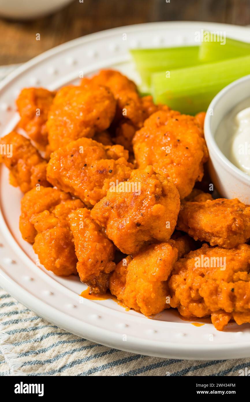 Spicy Boneless Buffalo Chicken Wings with Blue Cheese Stock Photo - Alamy