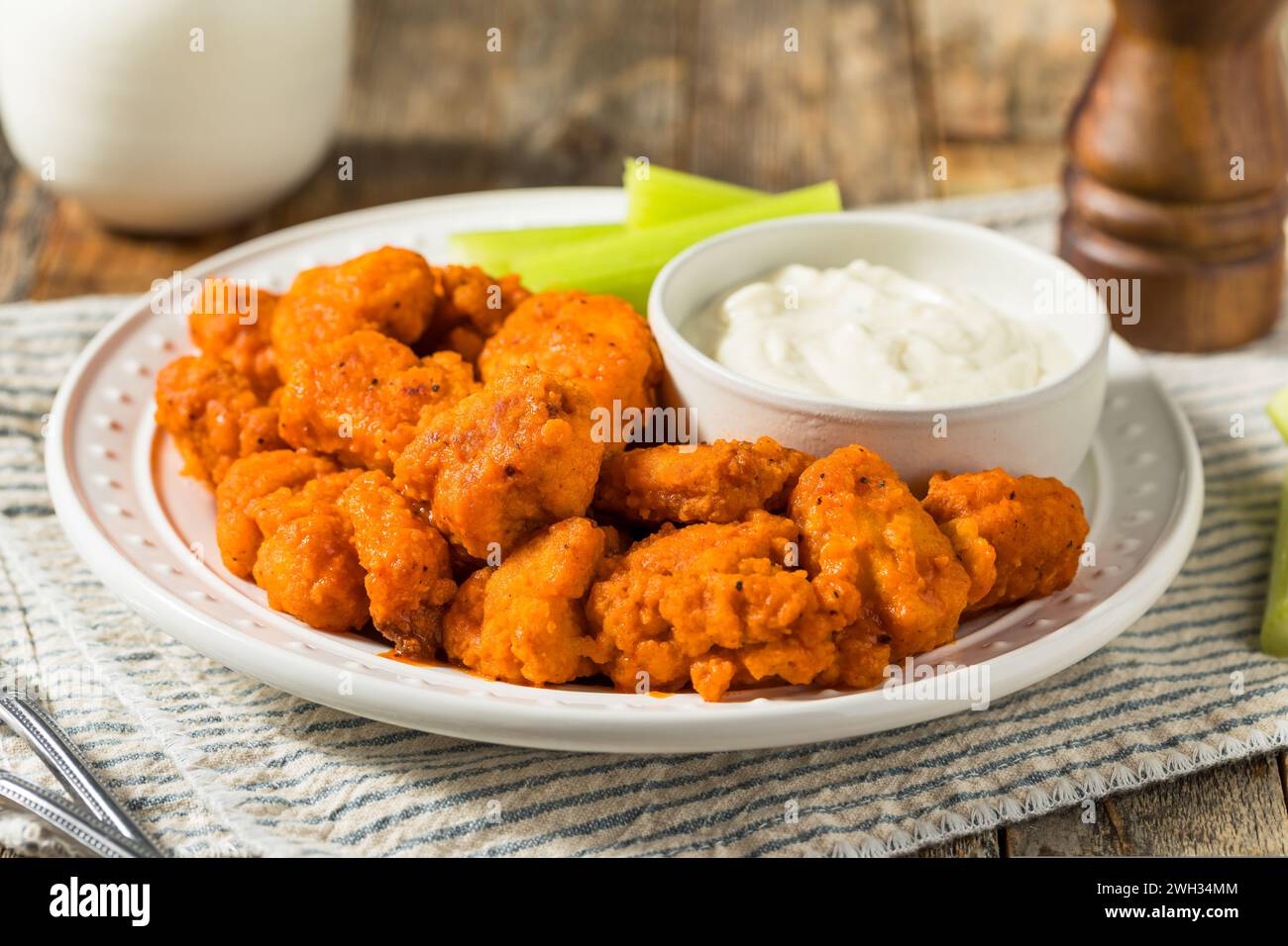 Spicy Boneless Buffalo Chicken Wings with Blue Cheese Stock Photo - Alamy