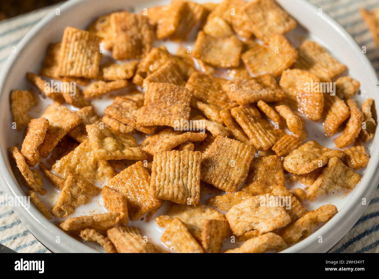 Healthy Brown Cinnamon Toast Breakfast Cereal with Whole Milk Stock ...