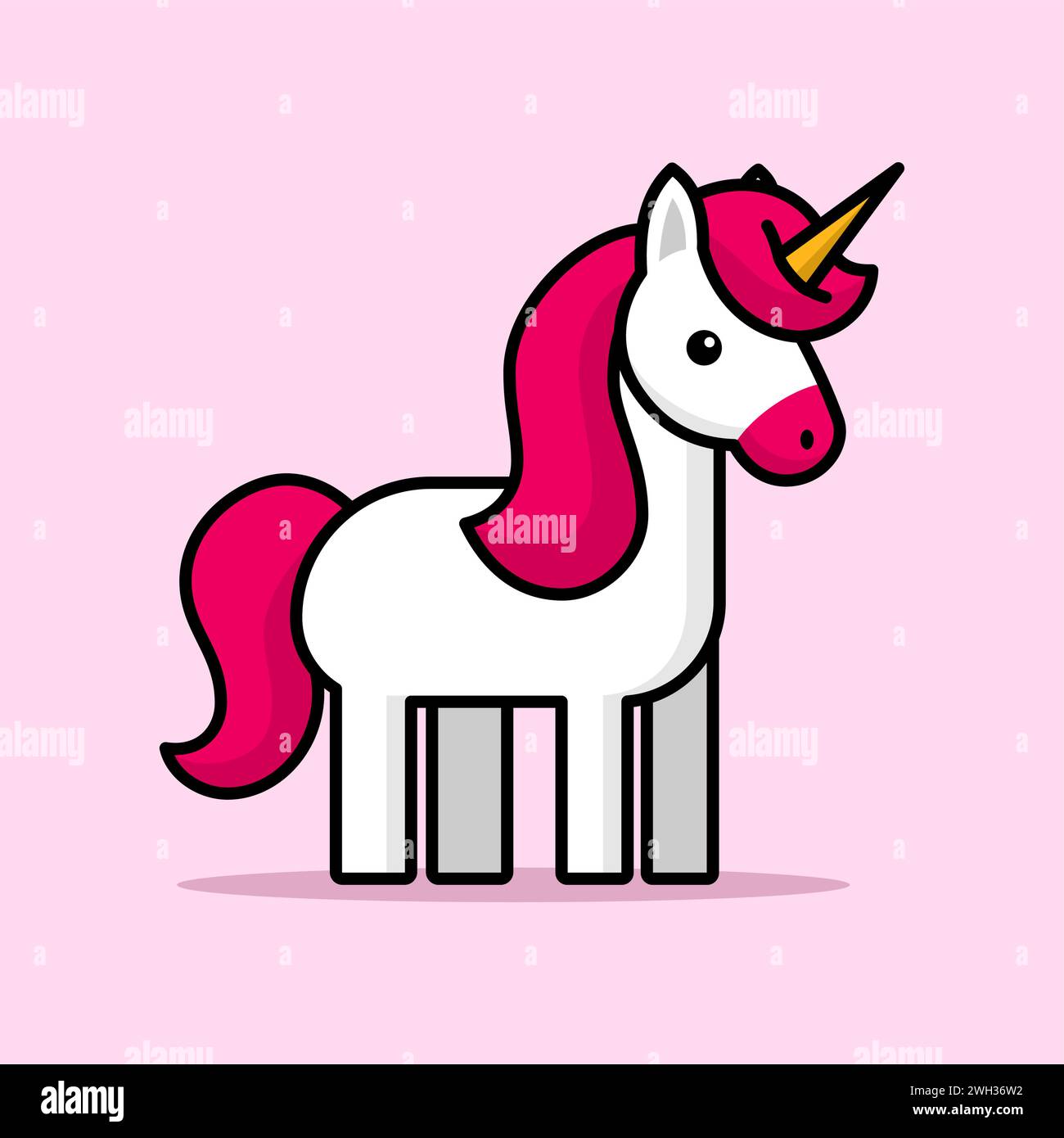 Cute happy magic unicorn with pink mane, Simple flat line doodle icon ...