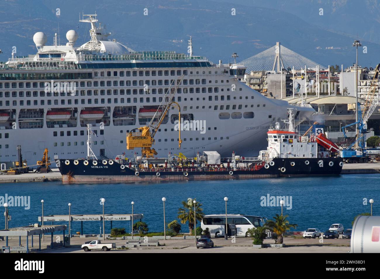 The Aegean VIII, an oil products tanker in port at Patras commercial ...