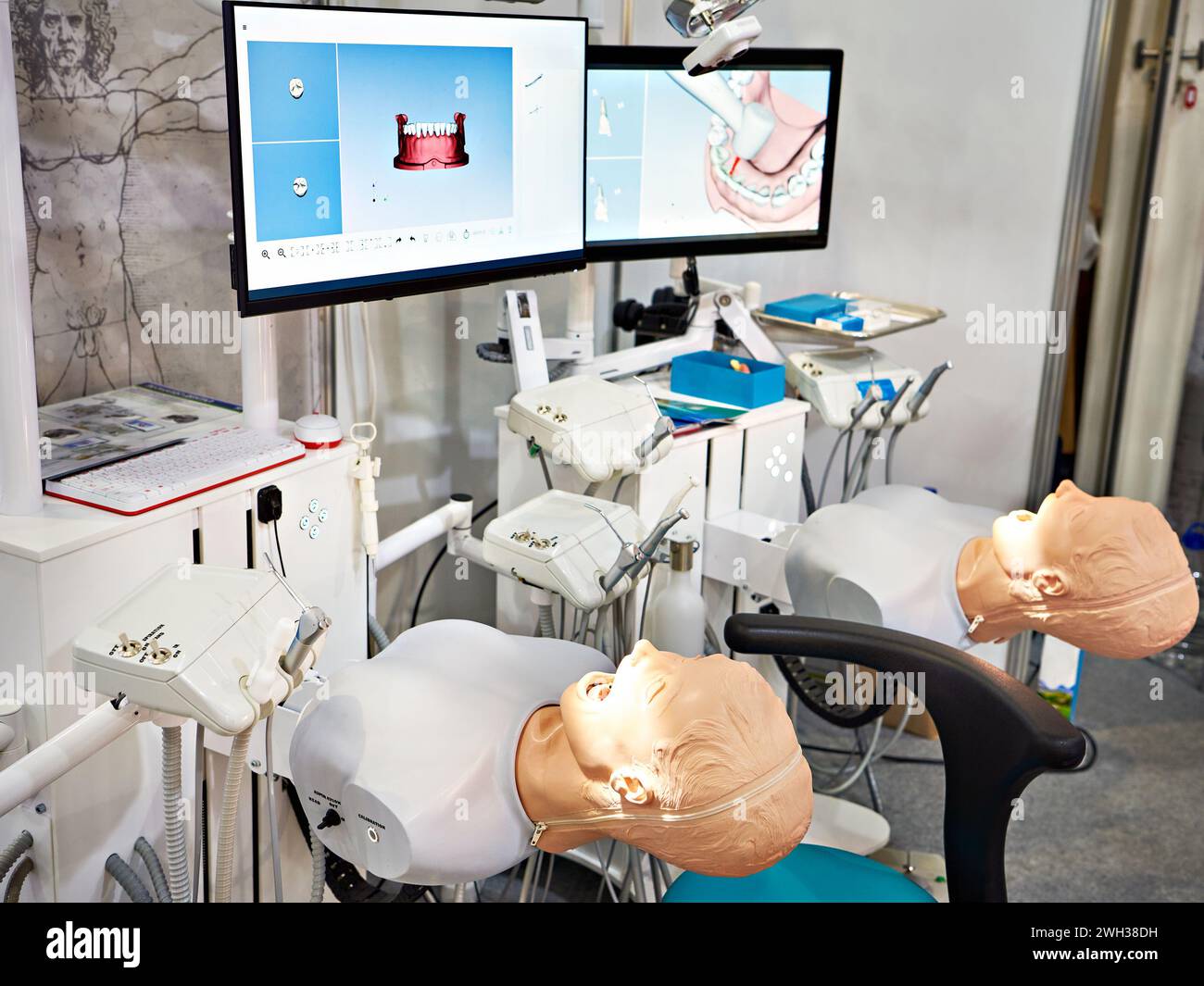 Training simulator with a mannequin and a screen for dentists Stock ...
