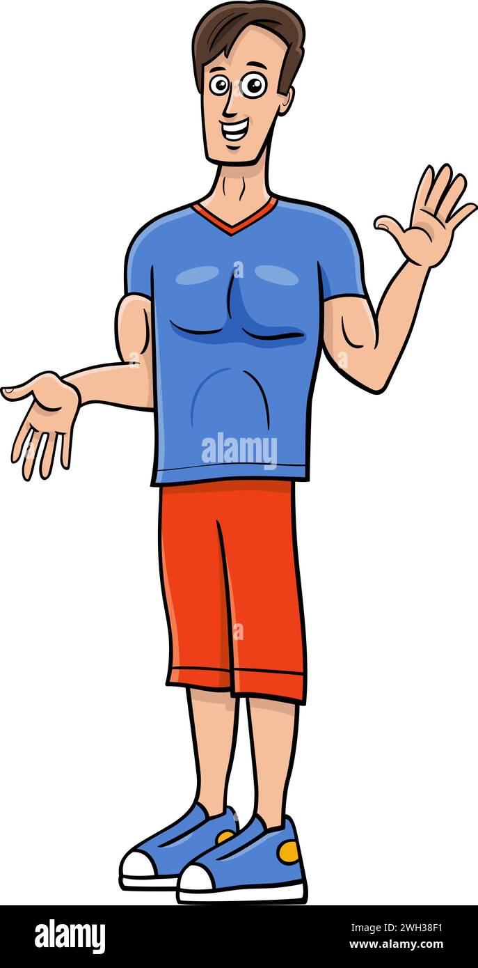 Cartoon illustration of young man with comic character Stock Vector ...