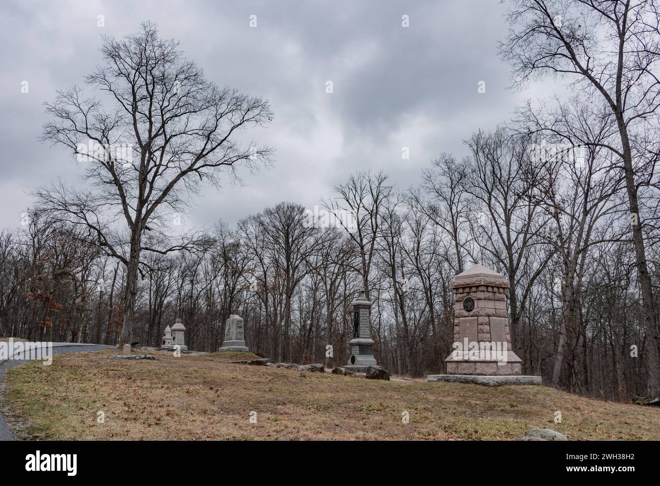 Monuments on Spanglers Hill, Gettysburg Pennsylvania USA Stock Photo ...