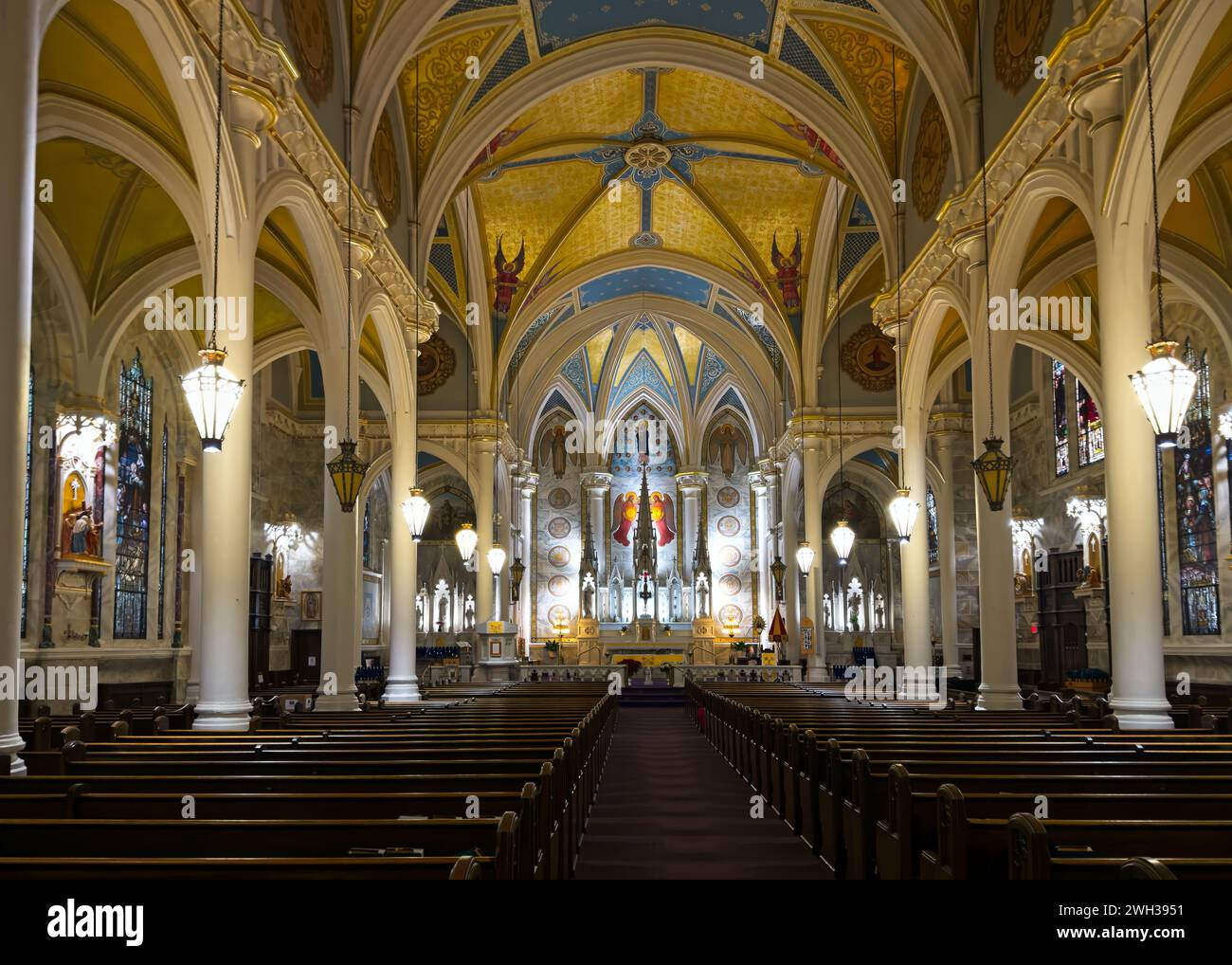 The interior of the Basilica of St. Mary of the Angels, looking down ...