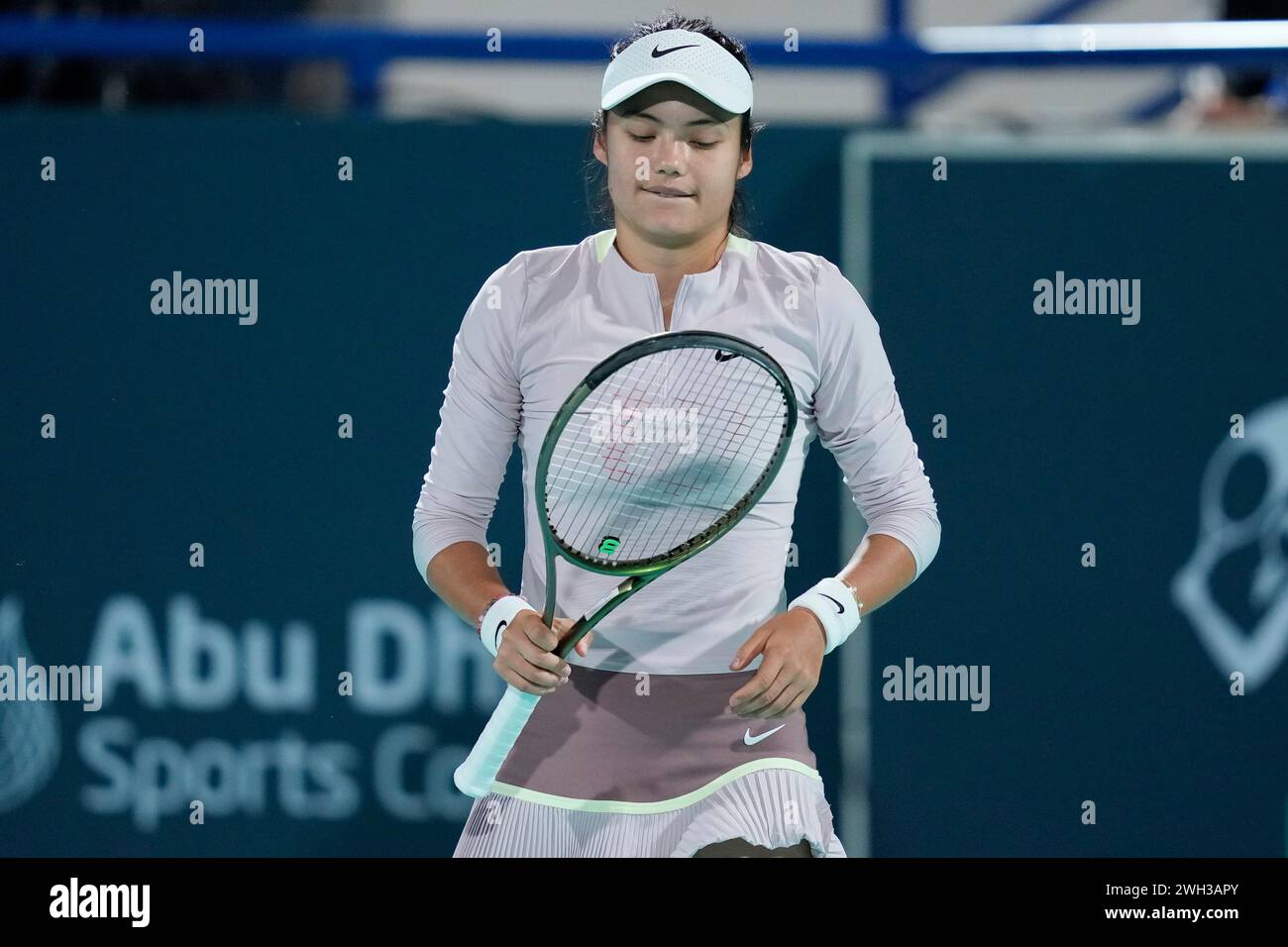 Emma Raducanu of Britain reacts during a match against Ons Jabeur of ...