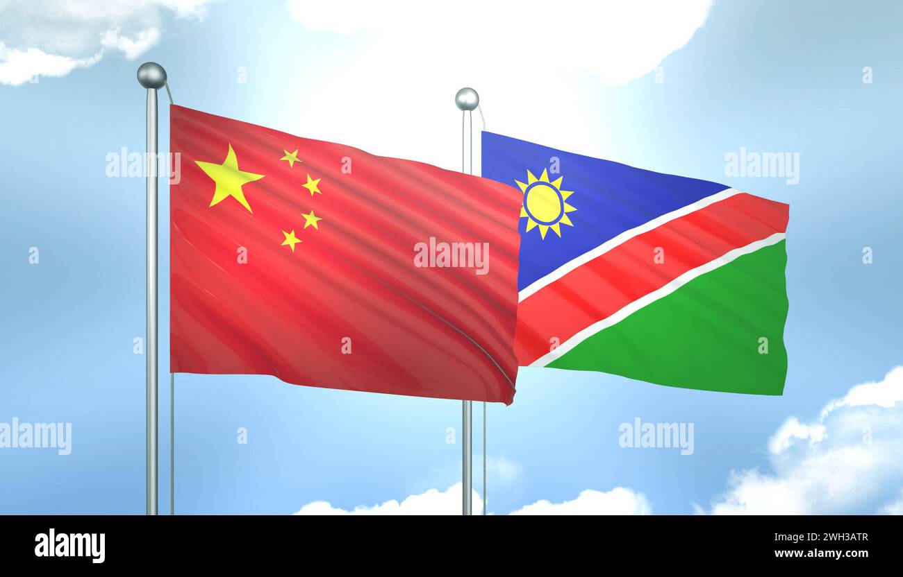 3D Flag of China and Namibia on Blue Sky with Sun Shine Stock Photo - Alamy