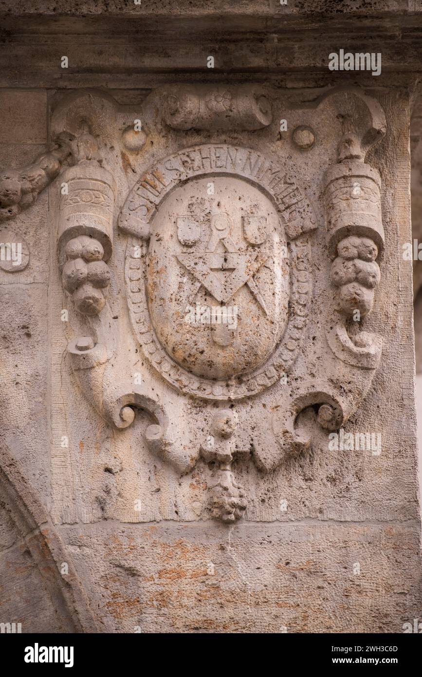 Munich, Germany -April 27,2023: Details of stone ornaments on the ...