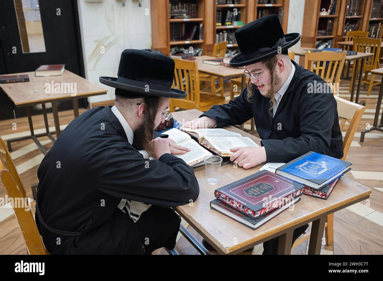 Orthodox Jewish boys study Talmud In upstate New York in a synagogue ...