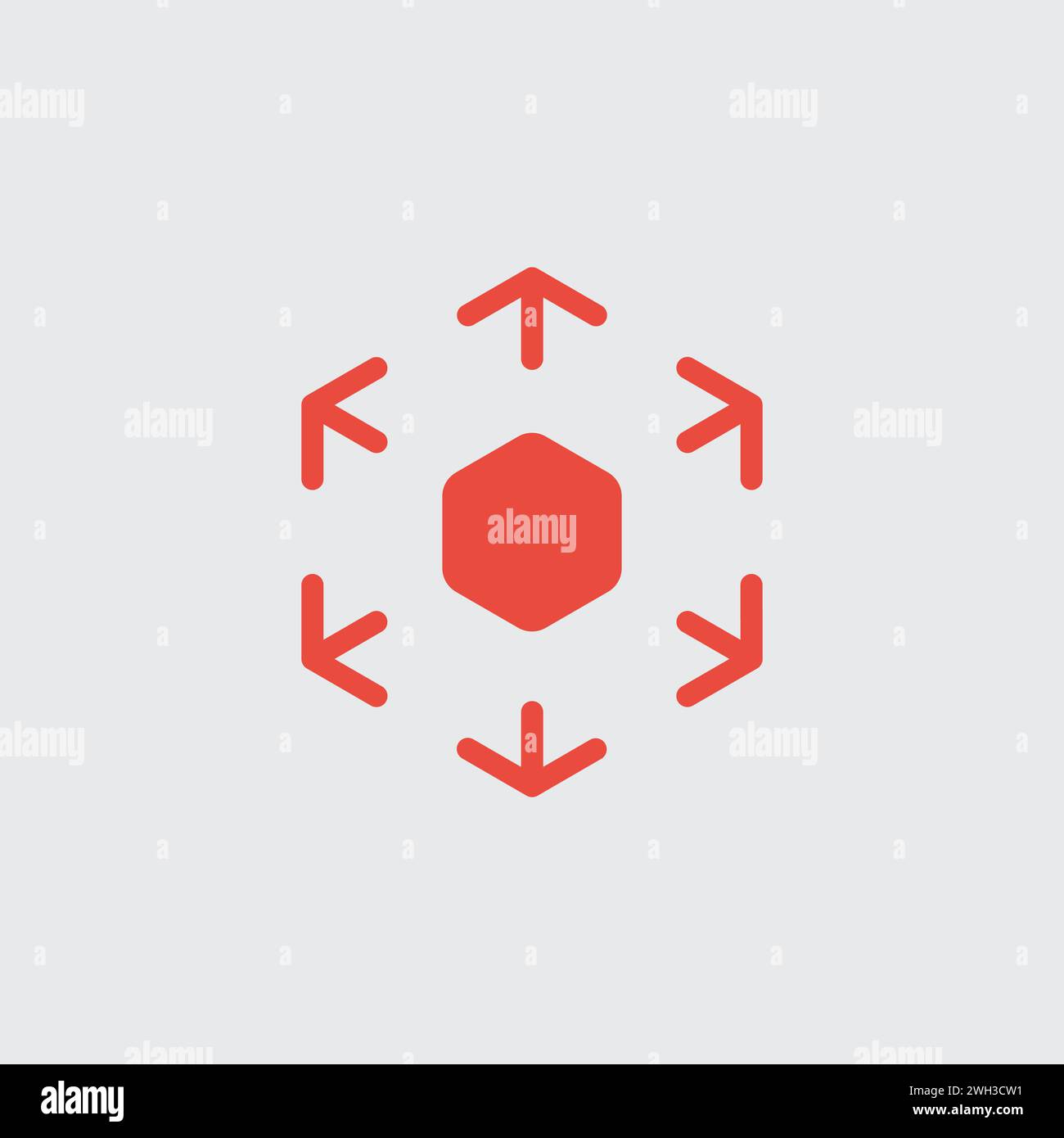 Spreading outward arrows icon in hexagon shape. Distribution arrows ...